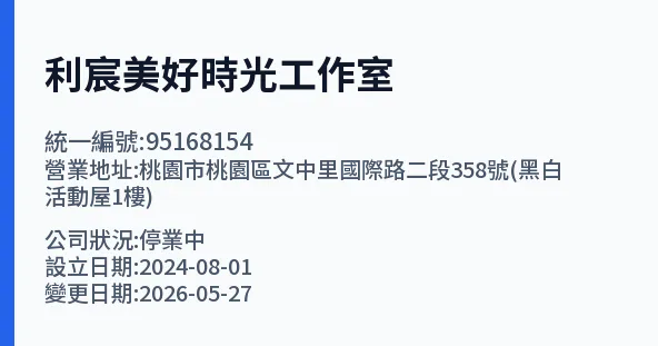 利宸美好時光工作室的照片-統編 95168154(桃園市) 公司登記資料與營業項目詳細圖表
