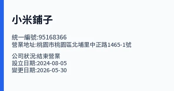小米鋪子的照片-統編 95168366(桃園市) 公司登記資料與營業項目詳細圖表