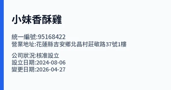 小妹香酥雞的照片-統編 95168422(花蓮縣) 公司登記資料與營業項目詳細圖表