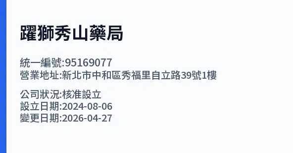 躍獅秀山藥局的照片-統編 95169077(新北市) 公司登記資料與營業項目詳細圖表