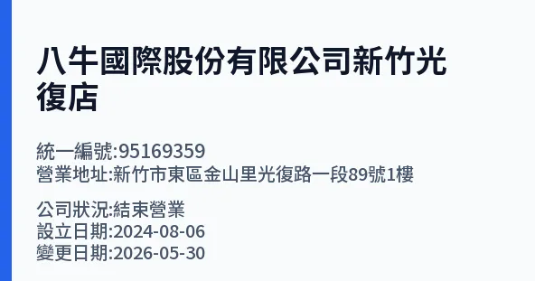 八牛國際股份有限公司新竹光復店的照片-統編 95169359(新竹市) 公司登記資料與營業項目詳細圖表