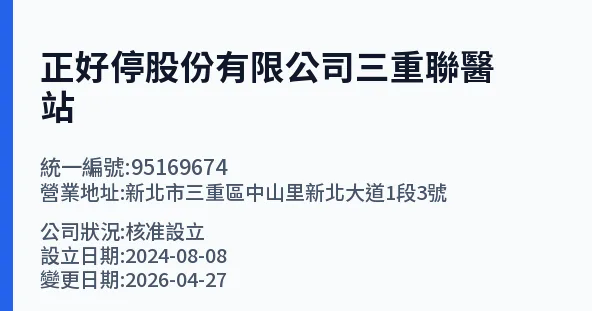 正好停股份有限公司三重聯醫站的照片-統編 95169674(新北市) 公司登記資料與營業項目詳細圖表