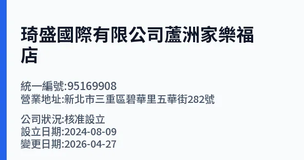 琦盛國際有限公司蘆洲家樂福店的照片-統編 95169908(新北市) 公司登記資料與營業項目詳細圖表