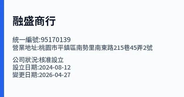 融盛商行的照片-統編 95170139(桃園市) 公司登記資料與營業項目詳細圖表