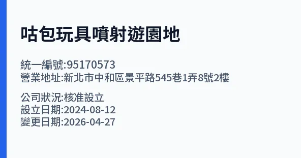 咕包玩具噴射遊園地的照片-統編 95170573(新北市) 公司登記資料與營業項目詳細圖表