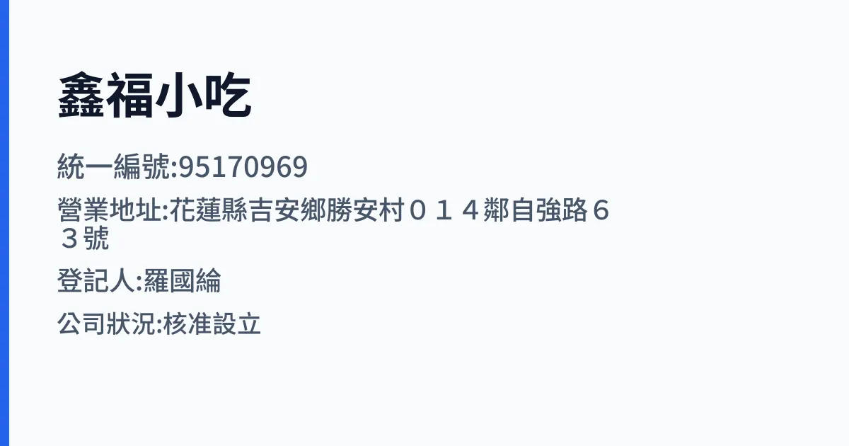 鑫福小吃 - 統編 95170969(花蓮縣) 公司登記資料與營業項目詳細圖表