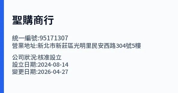 聖購商行的照片-統編 95171307(新北市) 公司登記資料與營業項目詳細圖表
