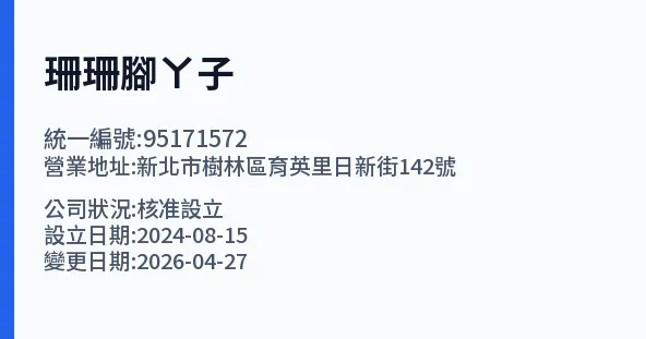 珊珊腳ㄚ子的照片-統編 95171572(新北市) 公司登記資料與營業項目詳細圖表