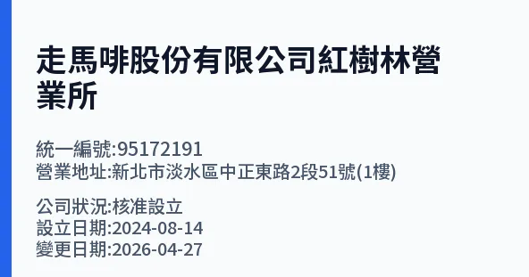 走馬啡股份有限公司紅樹林營業所的照片-統編 95172191(新北市) 公司登記資料與營業項目詳細圖表