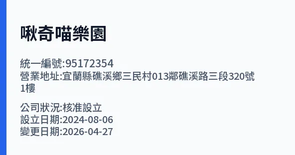 啾奇喵樂園的照片-統編 95172354(宜蘭縣) 公司登記資料與營業項目詳細圖表