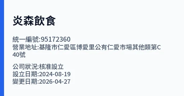 炎森飲食的照片-統編 95172360(基隆市) 公司登記資料與營業項目詳細圖表