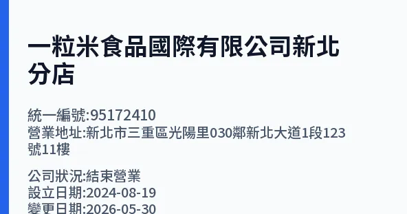 一粒米食品國際有限公司新北分店的照片-統編 95172410(新北市) 公司登記資料與營業項目詳細圖表