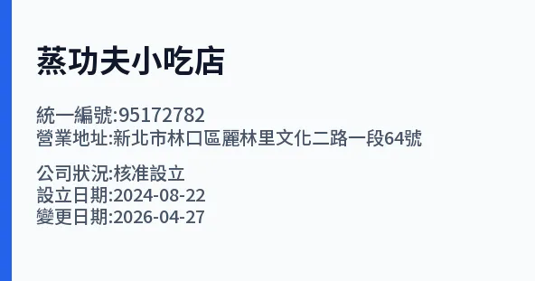 蒸功夫小吃店的照片-統編 95172782(新北市) 公司登記資料與營業項目詳細圖表