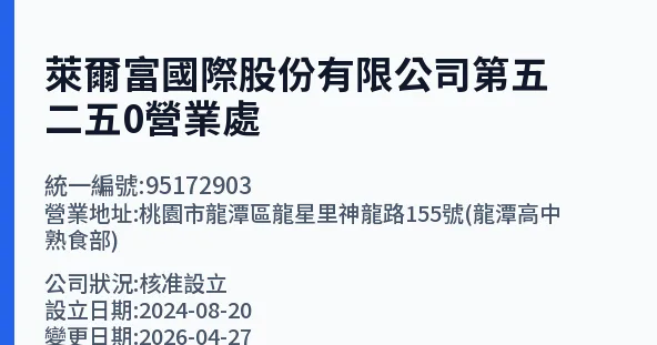 萊爾富國際股份有限公司第五二五0營業處的照片-統編 95172903(桃園市) 公司登記資料與營業項目詳細圖表