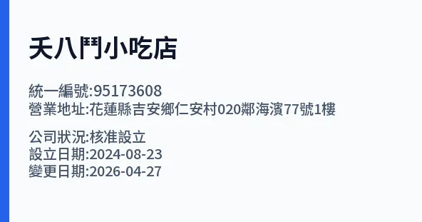 夭八鬥小吃店的照片-統編 95173608(花蓮縣) 公司登記資料與營業項目詳細圖表