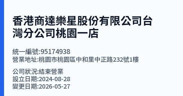 香港商達樂星股份有限公司台灣分公司桃園一店的照片-統編 95174938(桃園市) 公司登記資料與營業項目詳細圖表