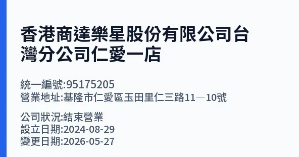 香港商達樂星股份有限公司台灣分公司仁愛一店的照片-統編 95175205(基隆市) 公司登記資料與營業項目詳細圖表