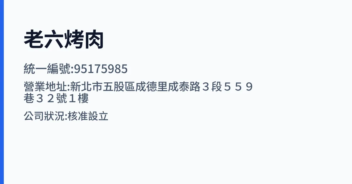 老六烤肉 - 統編 95175985（新北市） 公司登記資料與營業項目詳細圖表