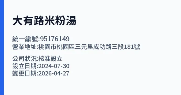 大有路米粉湯的照片-統編 95176149(桃園市) 公司登記資料與營業項目詳細圖表