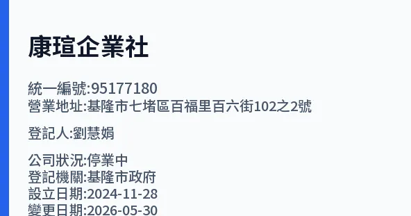 康瑄企業社的照片-統編 95177180(基隆市) 公司登記資料與營業項目詳細圖表