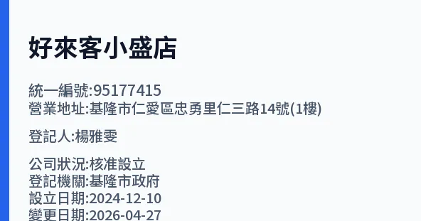 好來客小盛店的照片-統編 95177415(基隆市) 公司登記資料與營業項目詳細圖表