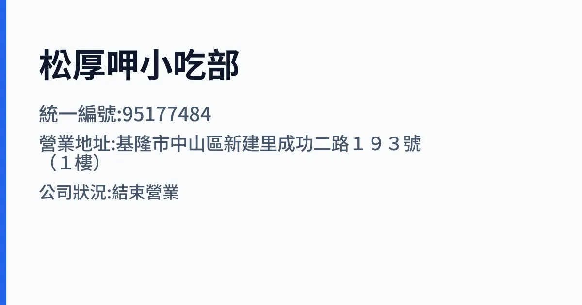 松厚呷小吃部 - 統編 95177484(基隆市) 公司登記資料與營業項目詳細圖表