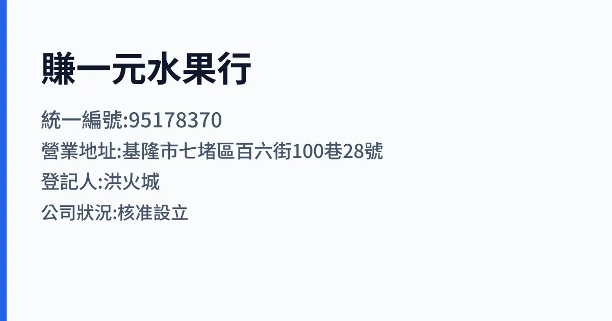 賺一元水果行 - 統編 95178370（基隆市） 公司登記資料與營業項目詳細圖表