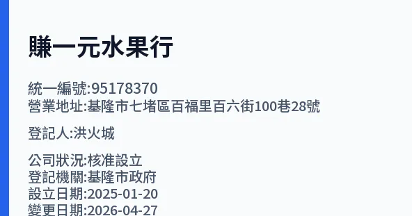 賺一元水果行的照片-統編 95178370(基隆市) 公司登記資料與營業項目詳細圖表