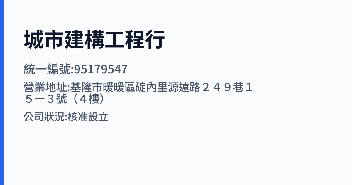 城市建構工程行 - 統編 95179547(基隆市) 公司登記資料與營業項目詳細圖表
