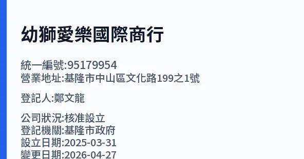 幼獅愛樂國際商行的照片-統編 95179954(基隆市) 公司登記資料與營業項目詳細圖表