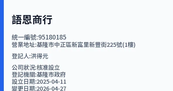 語恩商行的照片-統編 95180185(基隆市) 公司登記資料與營業項目詳細圖表