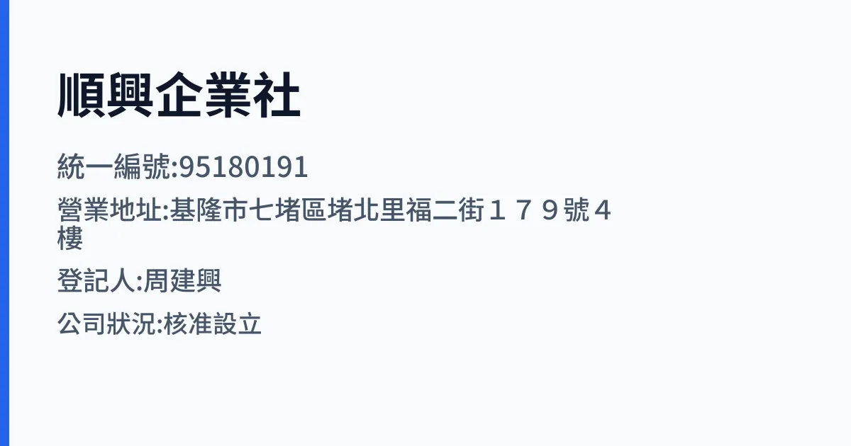 順興企業社 - 統編 95180191(基隆市) 公司登記資料與營業項目詳細圖表