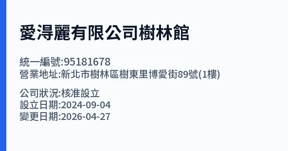 愛淂麗有限公司樹林館的照片-統編 95181678(新北市) 公司登記資料與營業項目詳細圖表