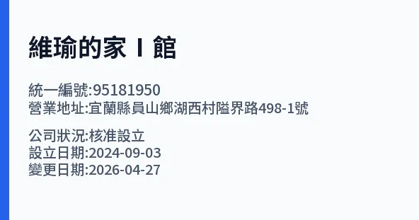 維瑜的家Ⅰ館的照片-統編 95181950(宜蘭縣) 公司登記資料與營業項目詳細圖表