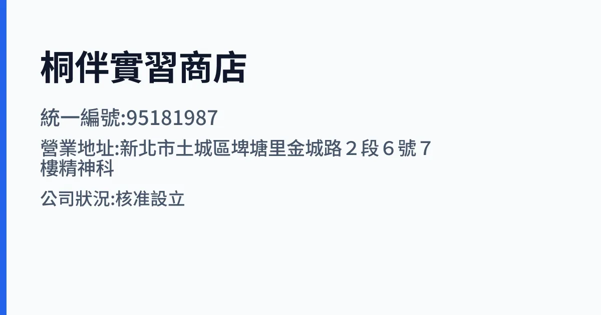 桐伴實習商店 - 統編 95181987(新北市) 公司登記資料與營業項目詳細圖表