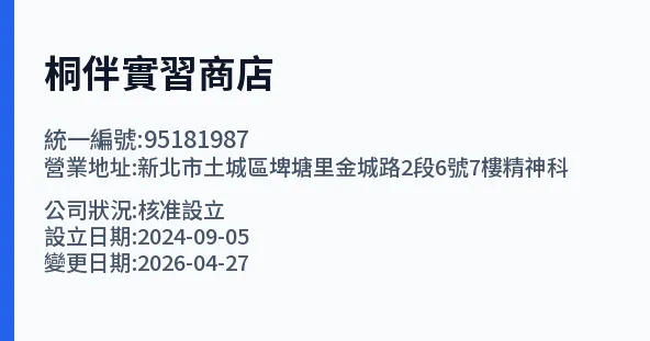 桐伴實習商店的照片-統編 95181987(新北市) 公司登記資料與營業項目詳細圖表