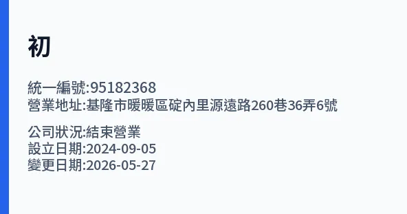 初的照片-統編 95182368(基隆市) 公司登記資料與營業項目詳細圖表