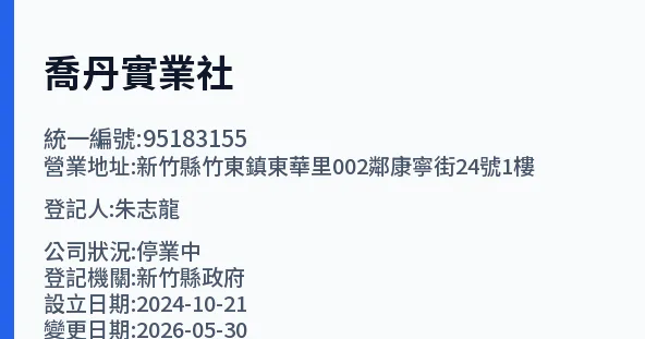 喬丹實業社的照片-統編 95183155(新竹縣) 公司登記資料與營業項目詳細圖表