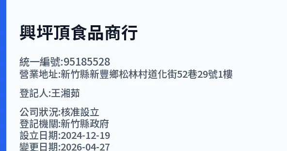 興坪頂食品商行的照片-統編 95185528(新竹縣) 公司登記資料與營業項目詳細圖表