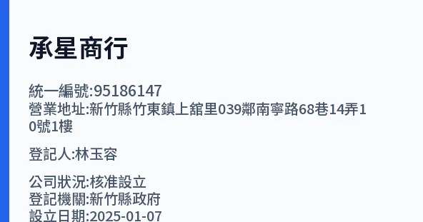 承星商行的照片-統編 95186147(新竹縣) 公司登記資料與營業項目詳細圖表