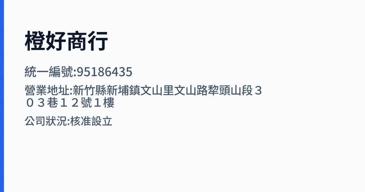 橙好商行 - 統編 95186435(新竹縣) 公司登記資料與營業項目詳細圖表
