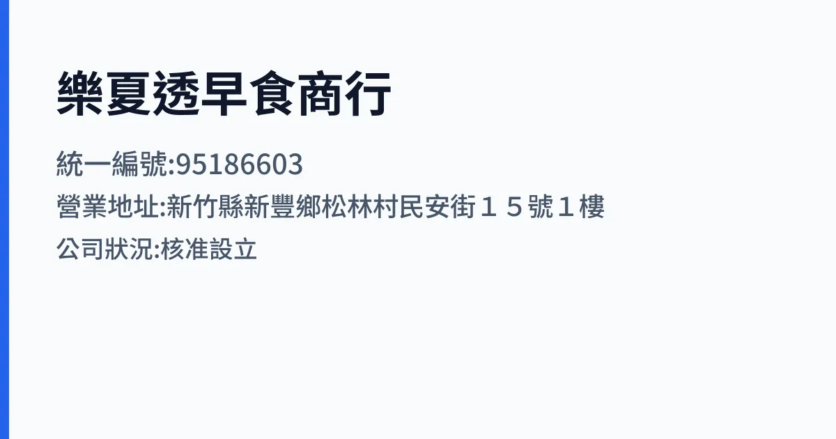樂夏透早食商行 - 統編 95186603（新竹縣） 公司登記資料與營業項目詳細圖表