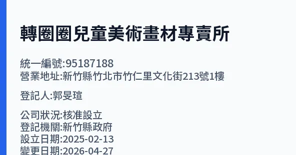 轉圈圈兒童美術畫材專賣所的照片-統編 95187188(新竹縣) 公司登記資料與營業項目詳細圖表