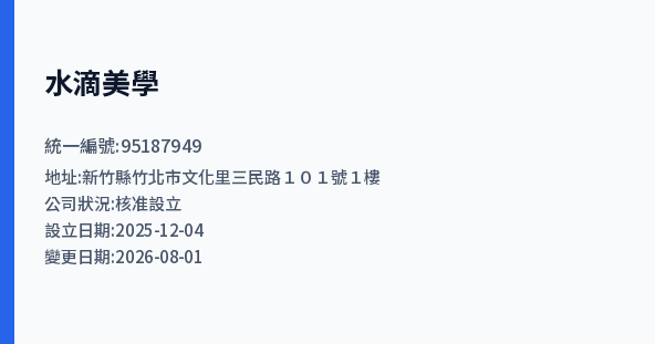 水滴美學的照片-統編 95187949 公司登記資料與營業項目詳細圖表