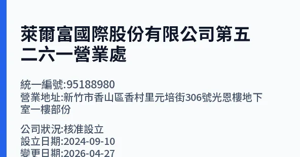 萊爾富國際股份有限公司第五二六一營業處的照片-統編 95188980(新竹市) 公司登記資料與營業項目詳細圖表