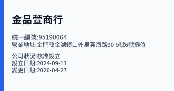 金品萱商行的照片-統編 95190064(金門縣) 公司登記資料與營業項目詳細圖表