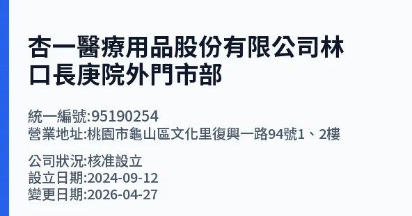 杏一醫療用品股份有限公司林口長庚院外門市部的照片-統編 95190254(桃園市) 公司登記資料與營業項目詳細圖表