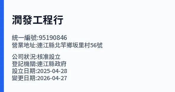 潤發工程行的照片-統編 95190846(連江縣) 公司登記資料與營業項目詳細圖表