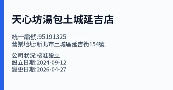 天心坊湯包土城延吉店的照片-統編 95191325(新北市) 公司登記資料與營業項目詳細圖表