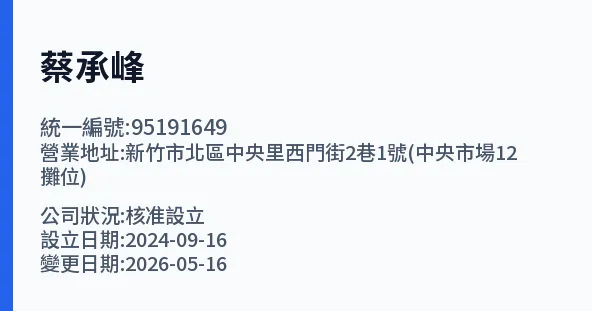 蔡承峰的照片-統編 95191649(新竹市) 公司登記資料與營業項目詳細圖表